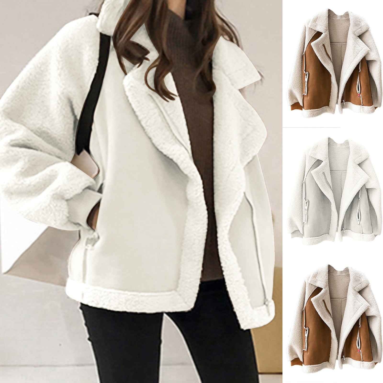 Lovskoo Women Winter Coats Faux Suede Lapel Coat Outwear Shearling ...