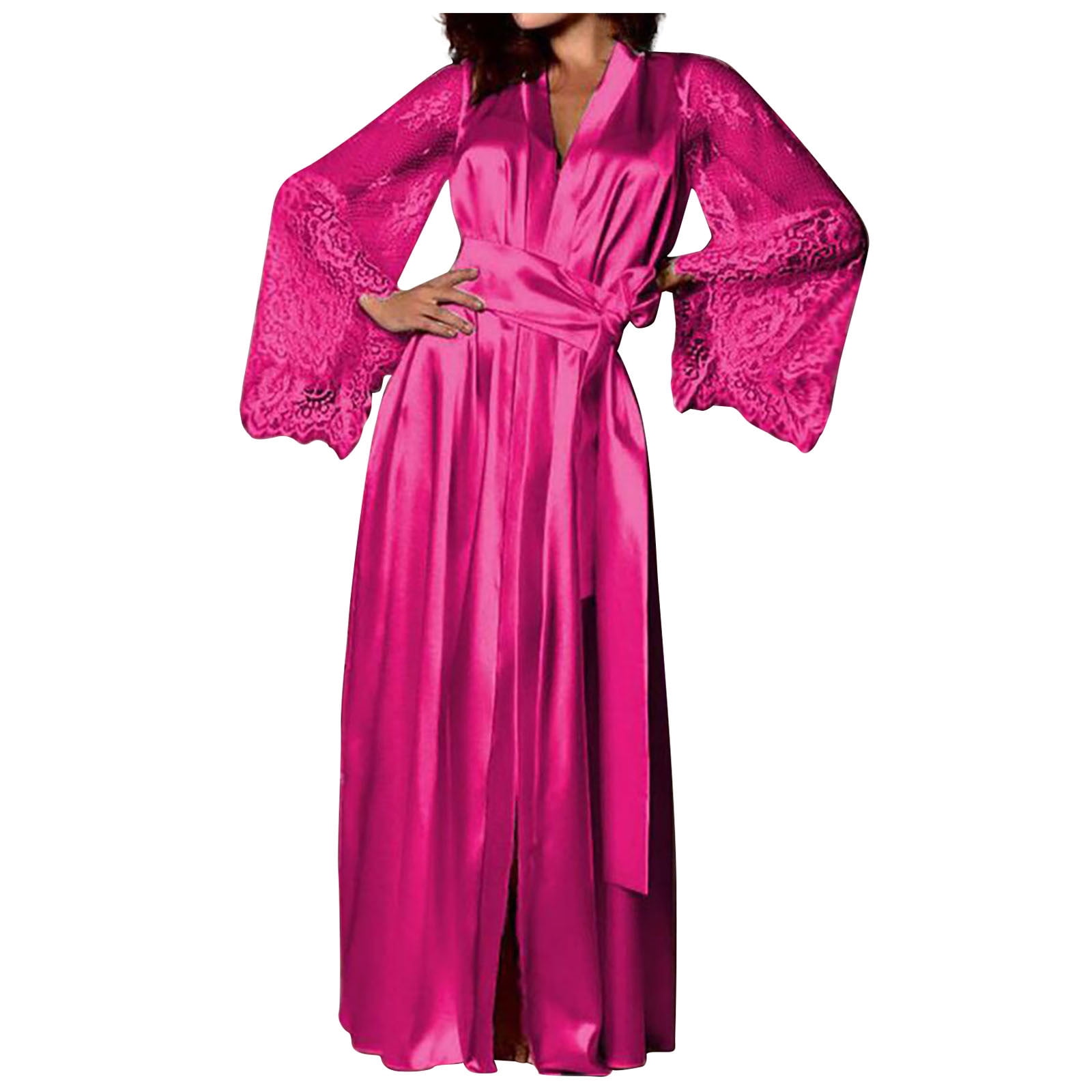 Lovskoo Womens 2024 Plus Size Soft Long Satin Robes Long Silk Robes