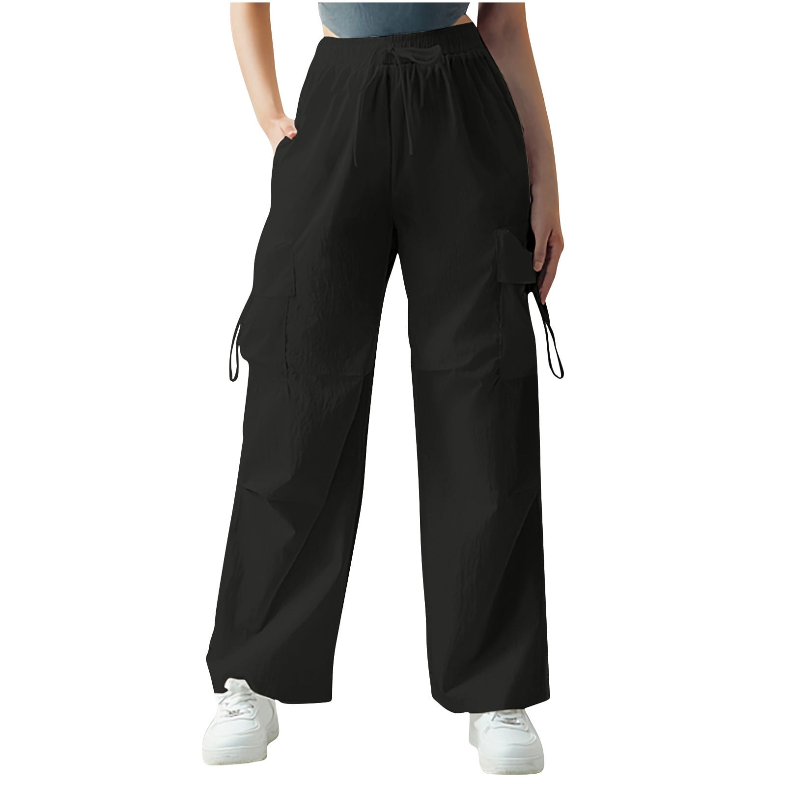 Lovskoo Women's Cargo Pants Solid Color High Waist Flap Pocket Work ...