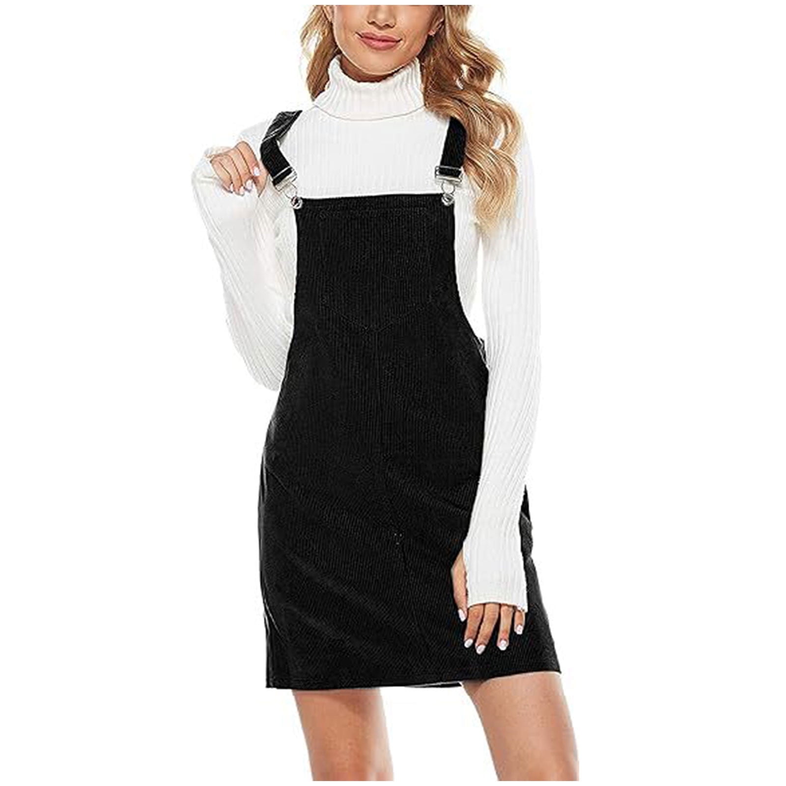 Lovskoo Women's Cute Corduroy Overall Bib Dress Pinafore Suspender ...
