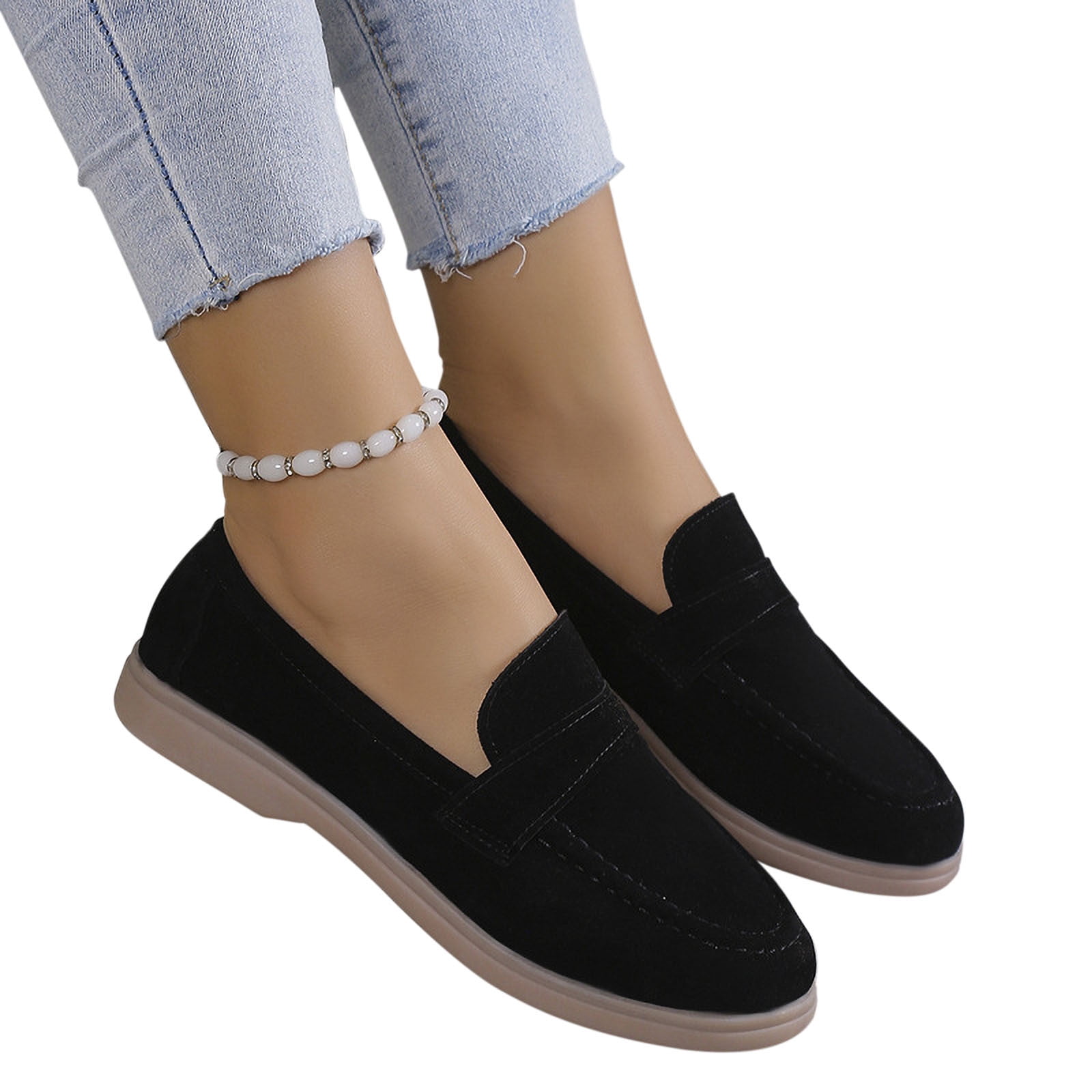 Lovskoo Women's Faux Suede Loafer Flats Soft-Soled Round Toe Ankle High ...