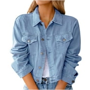 Levmjia Denim Jackets for Women Clearance Plus Size Women Denim Jacket Long Sleeve Slimming ...