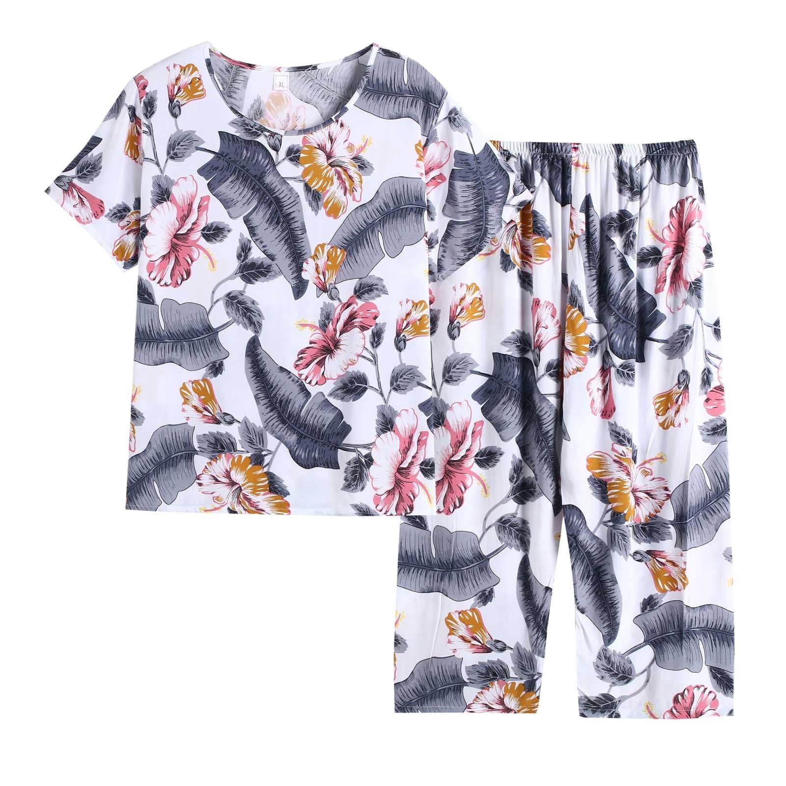 Lovskoo Women's Plus Size Cute Sleepwear Tops with Capris Pants Pajama ...