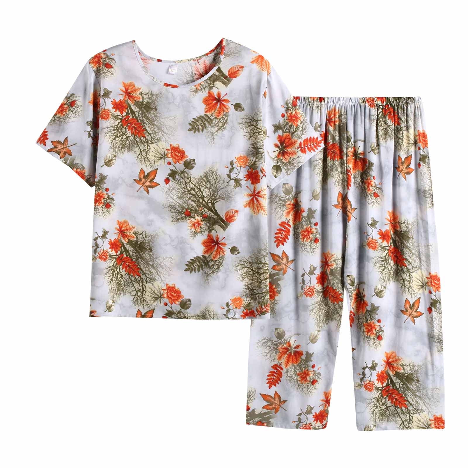 Lovskoo Women's Plus Size Cute Sleepwear Tops with Capris Pants Pajama ...