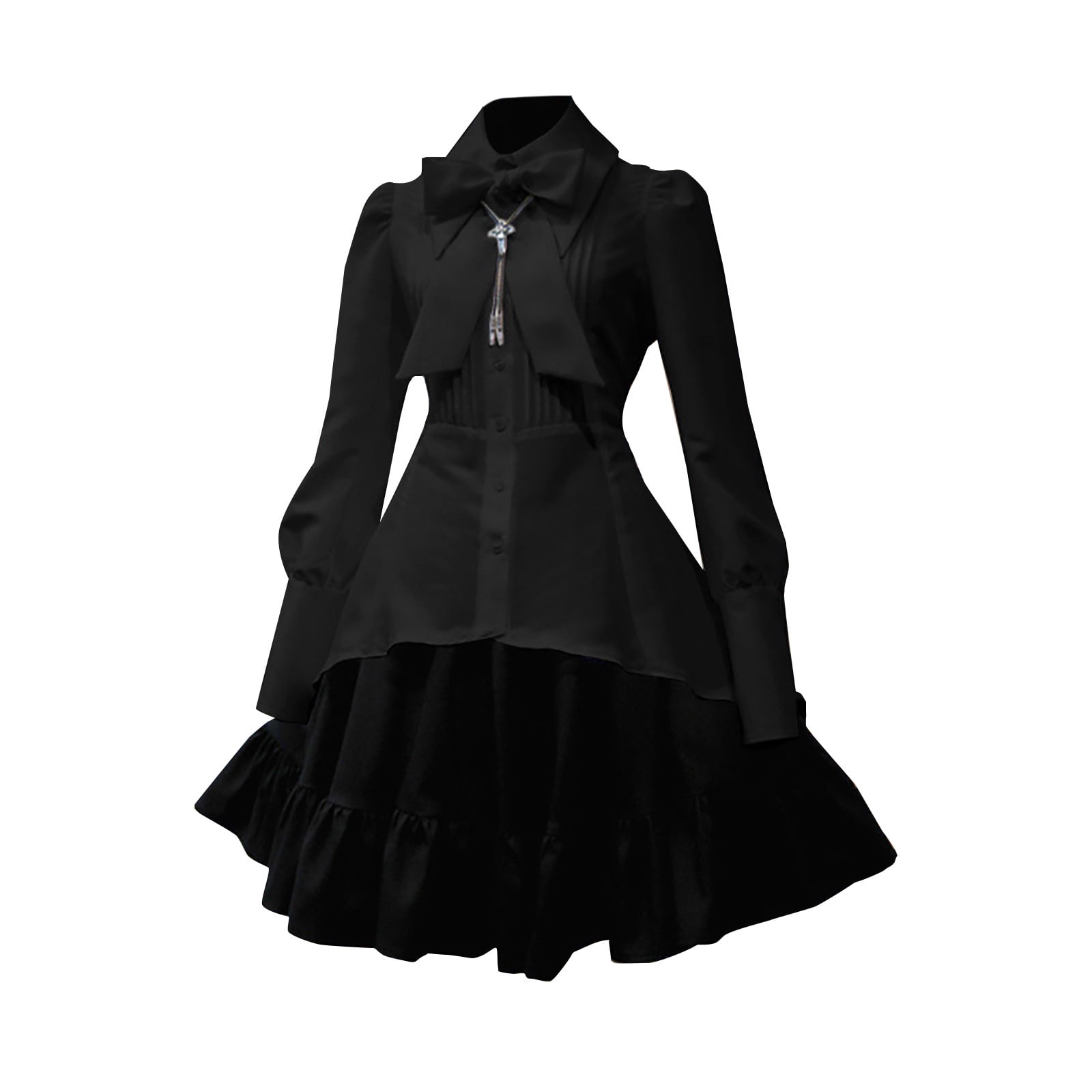 Lovskoo Women's Plus Size Gothic Shirt Dress with Bow Tie Neck Long ...