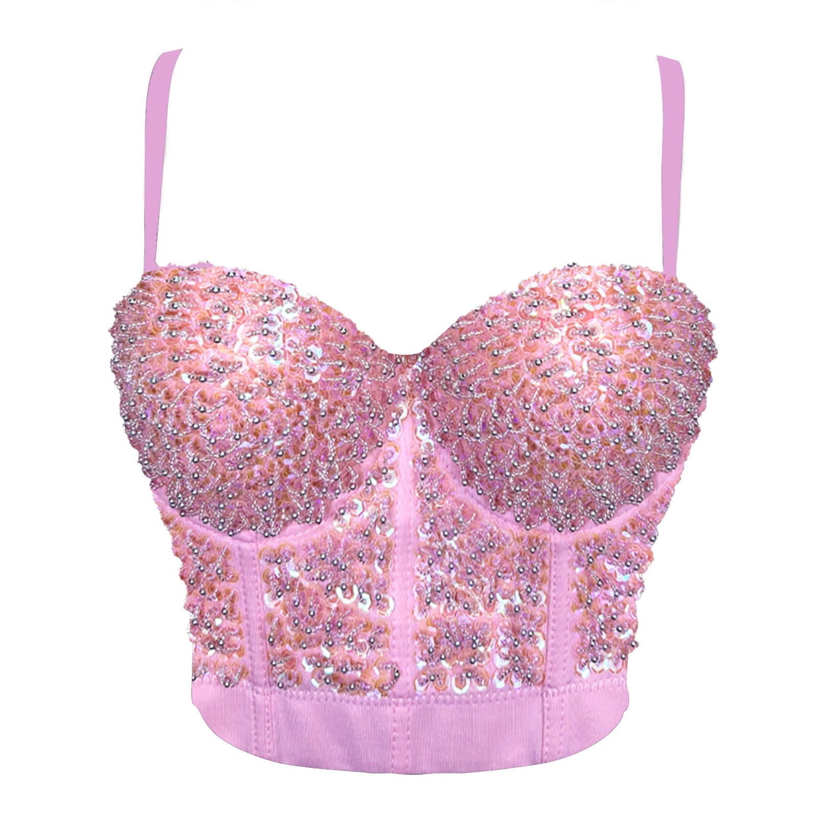 Lovskoo Women's Sparkling Sequins Bustier Crop Top Mesh Corset Top ...