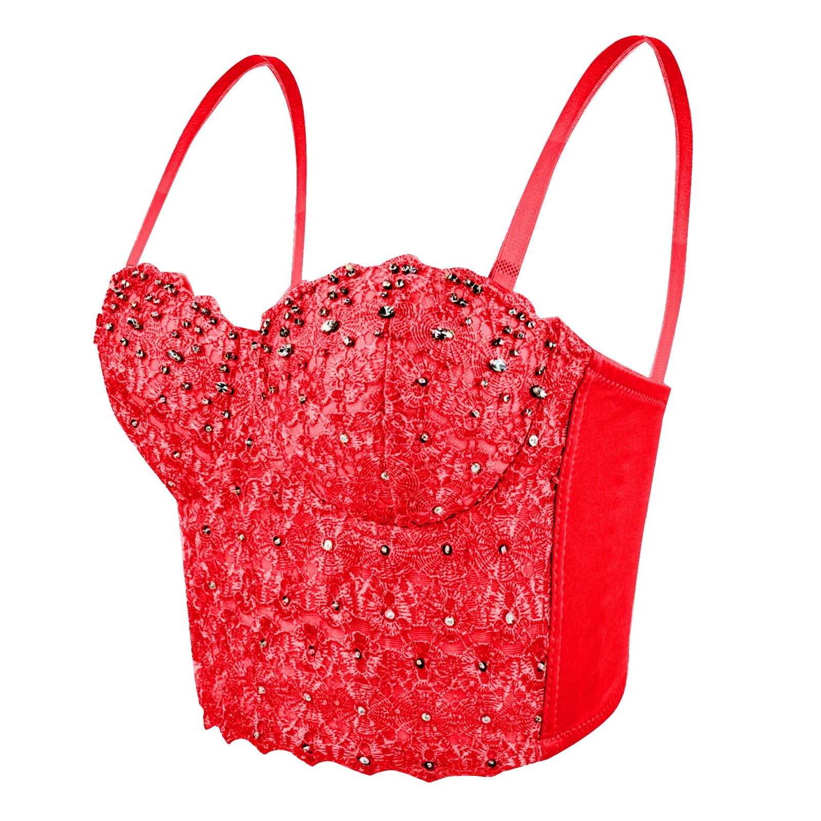 Lovskoo Women's Sparkling Sequins Rhinestone Bustier Crop Top Push Up ...