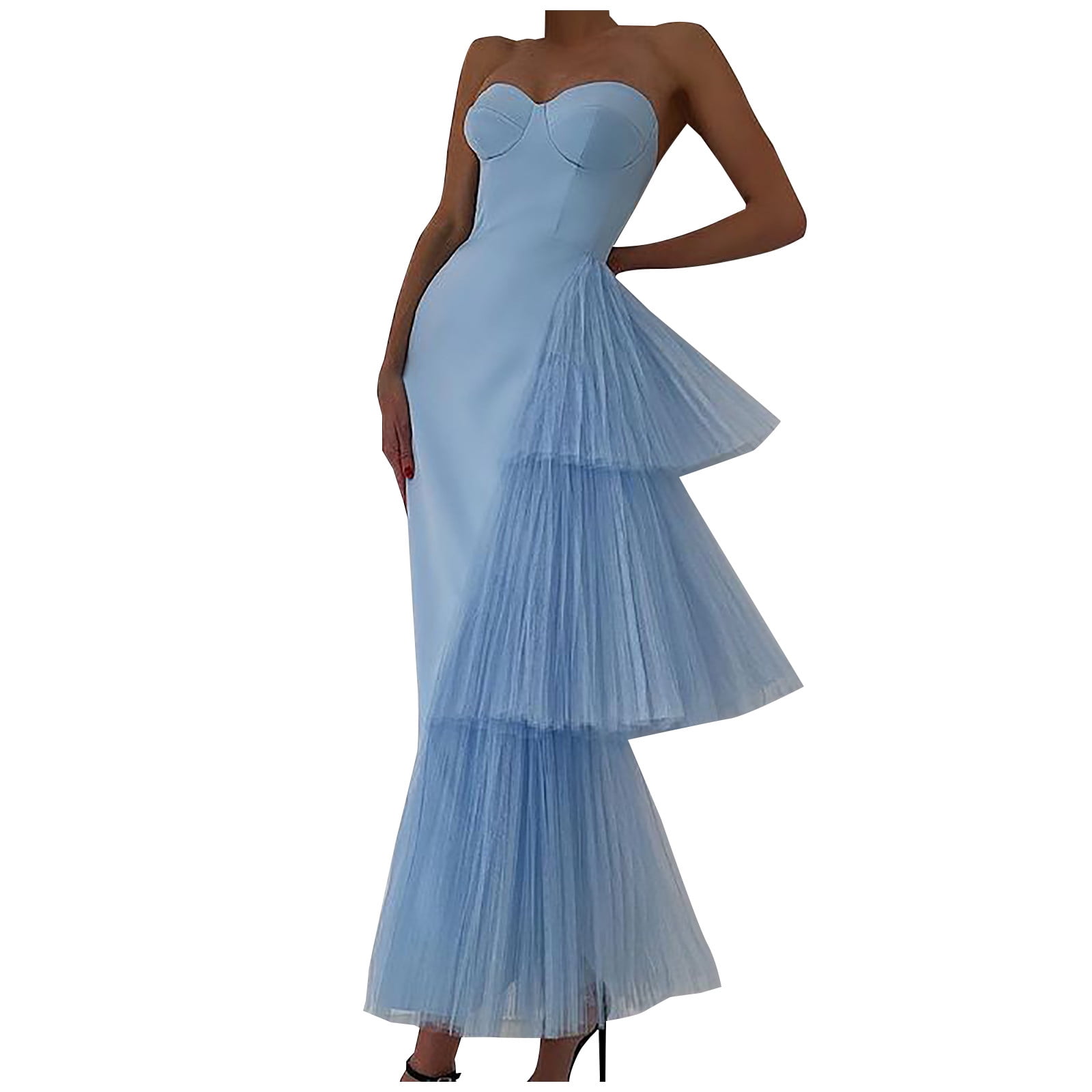 Lovskoo Women's Strapless Prom Dresses Formal Evening Dress Side Puffy ...