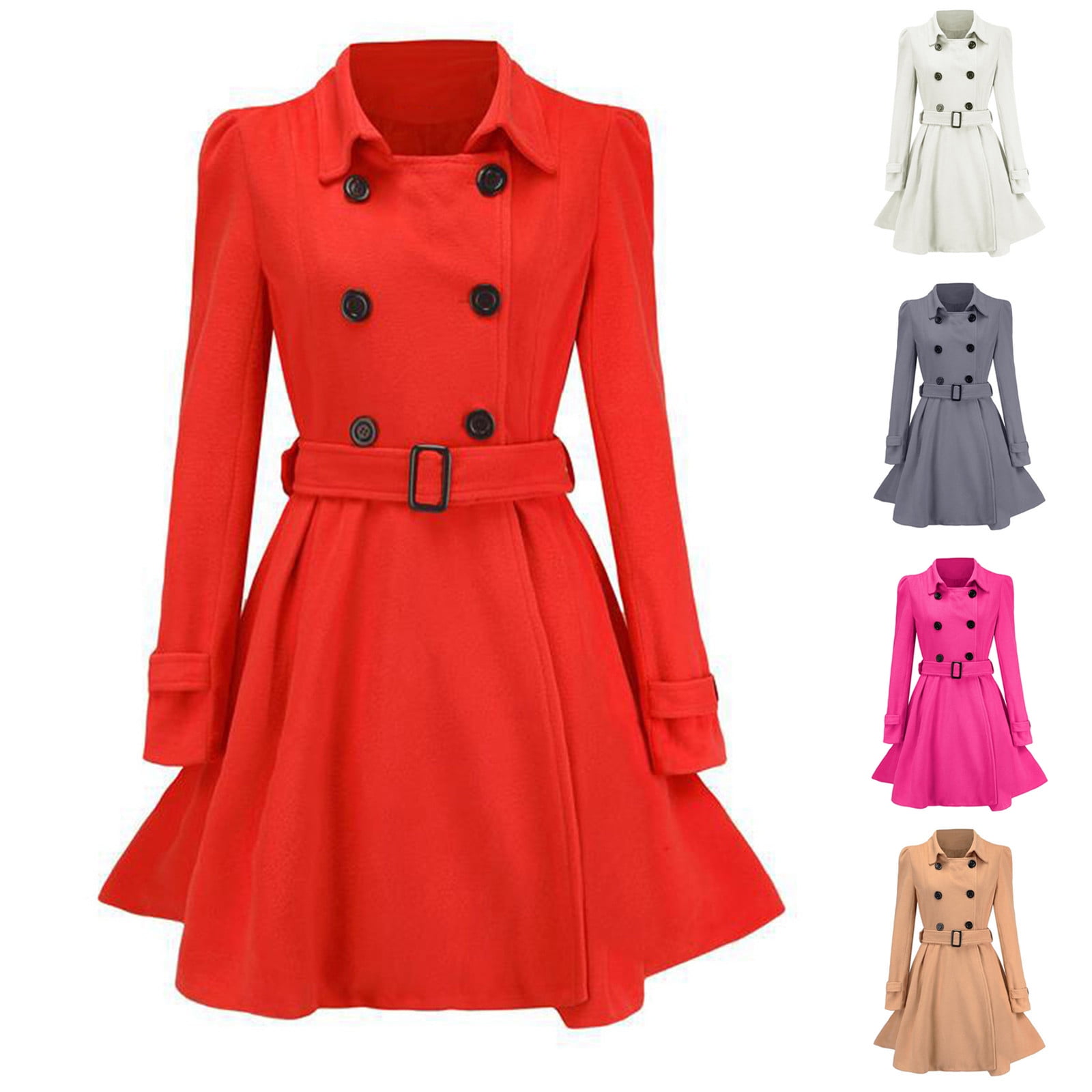 Lovskoo Women's Trench Coat Lapel Double Breasted Thick A Line Pea ...