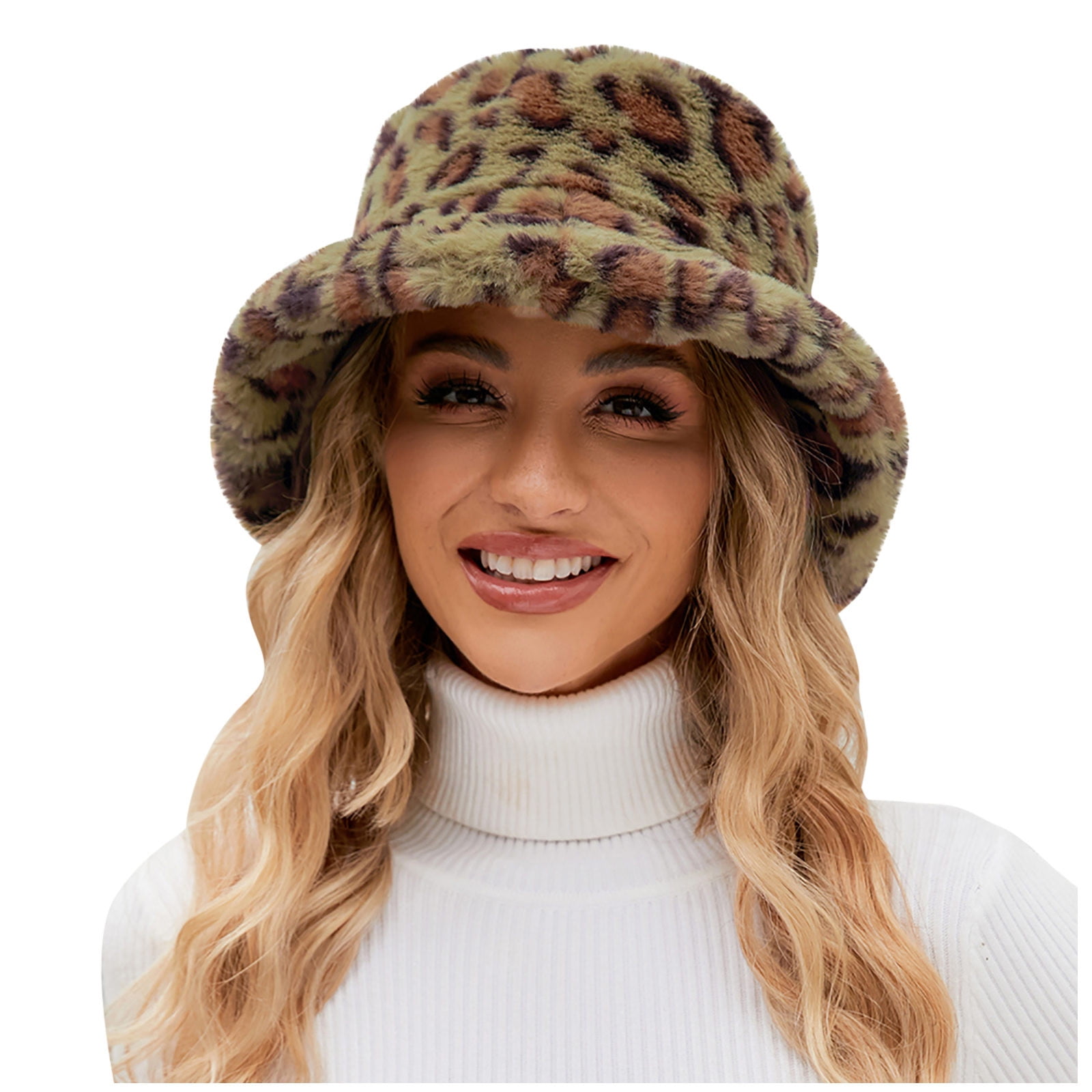 Lovskoo Women's Winter Faux Fur Fisherman Hat Leopard Print Cute and ...