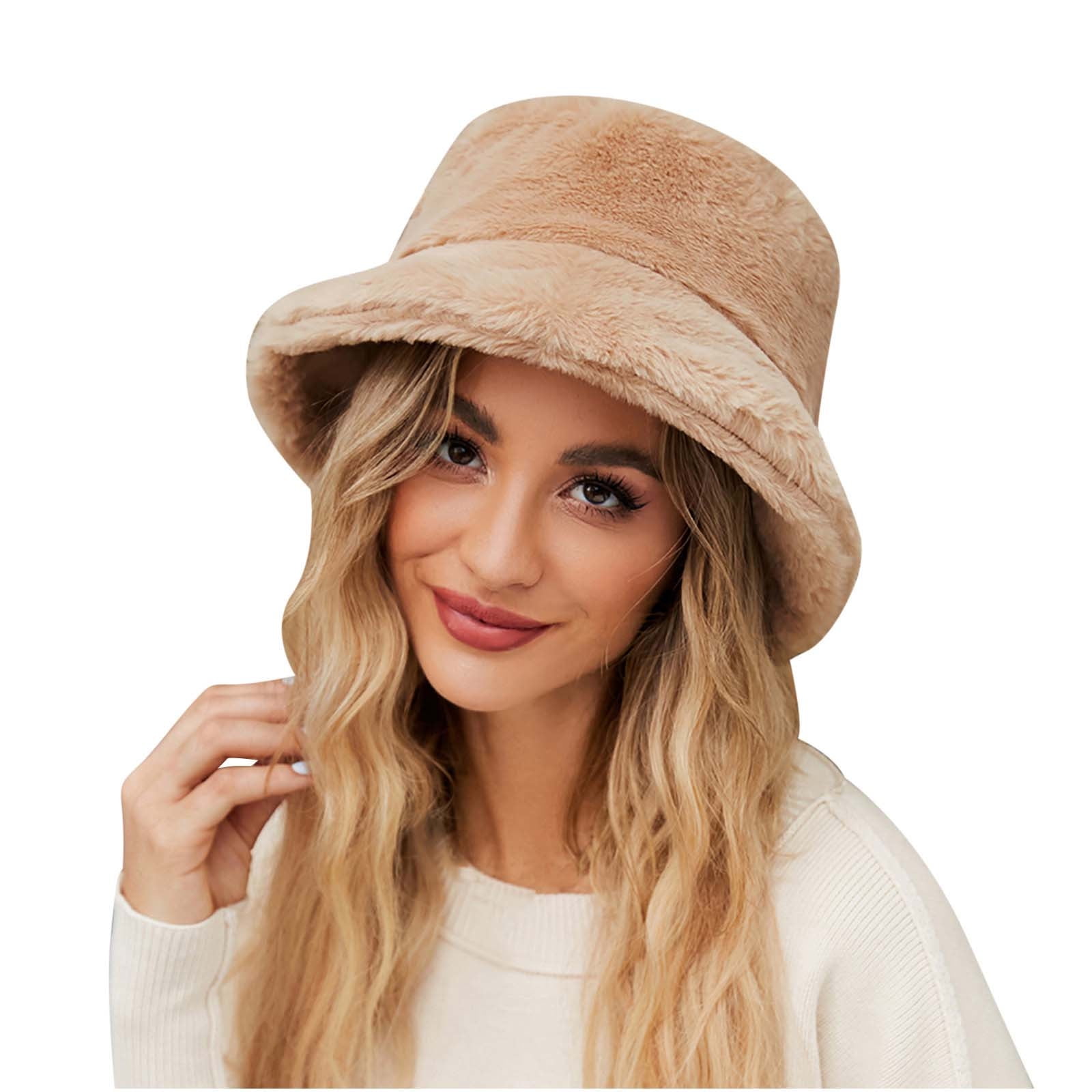 Lovskoo Women's Winter Faux Fur Fisherman Hat Solid Color Cute and Warm ...