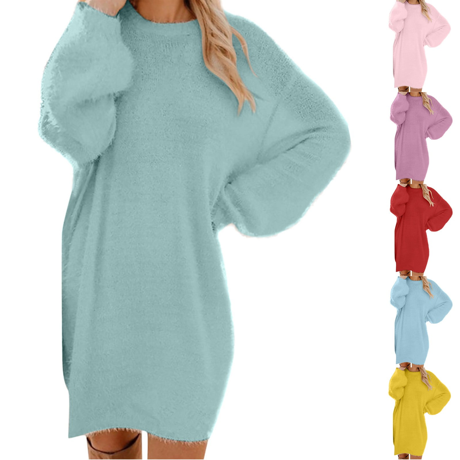 Lovskoo Womens Fleece Tunic Pullover Long Sherpa Dress Solid Color ...