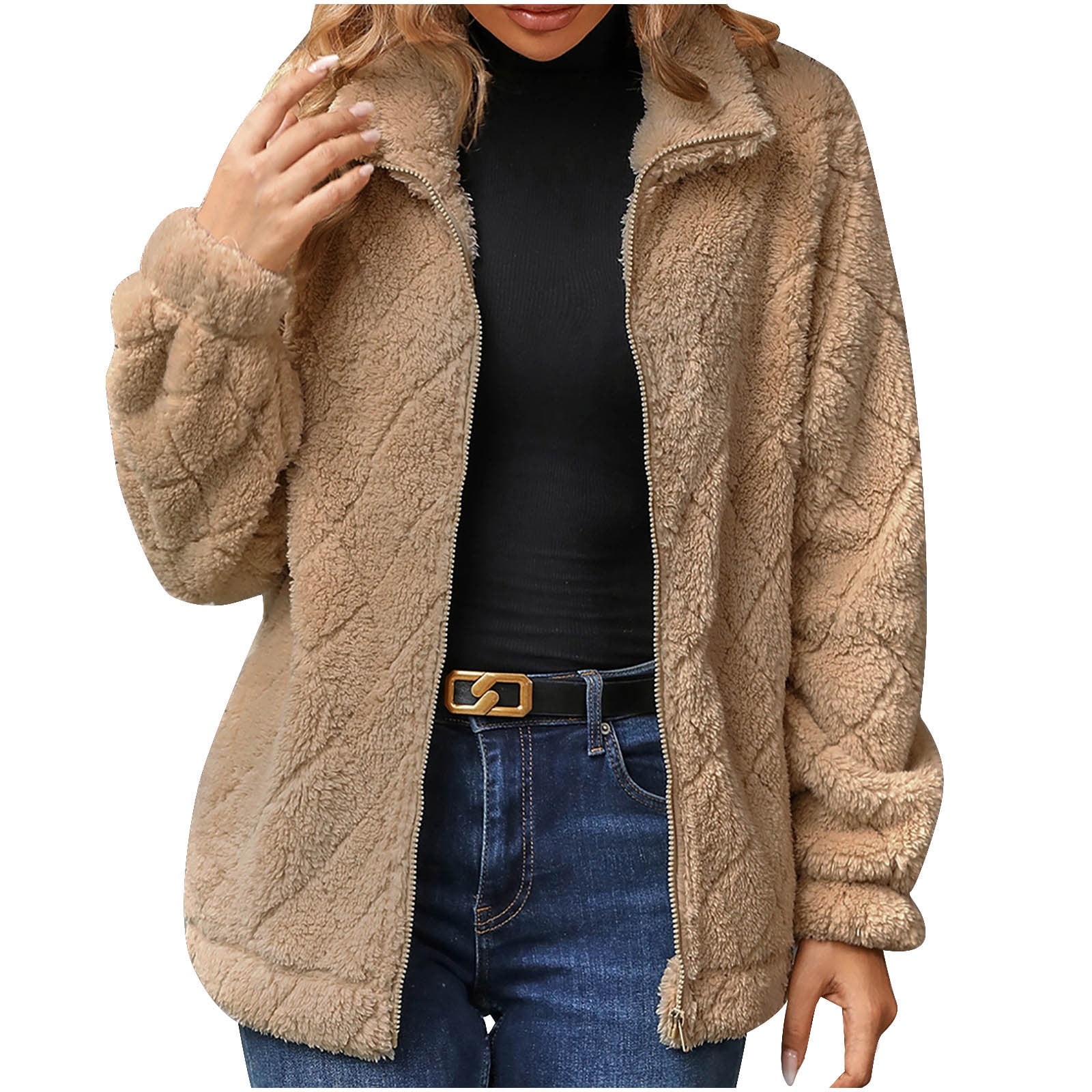 Lovskoo Womens Full Zip Up Fuzzy Fleece Jacket Stand Collar Winter ...