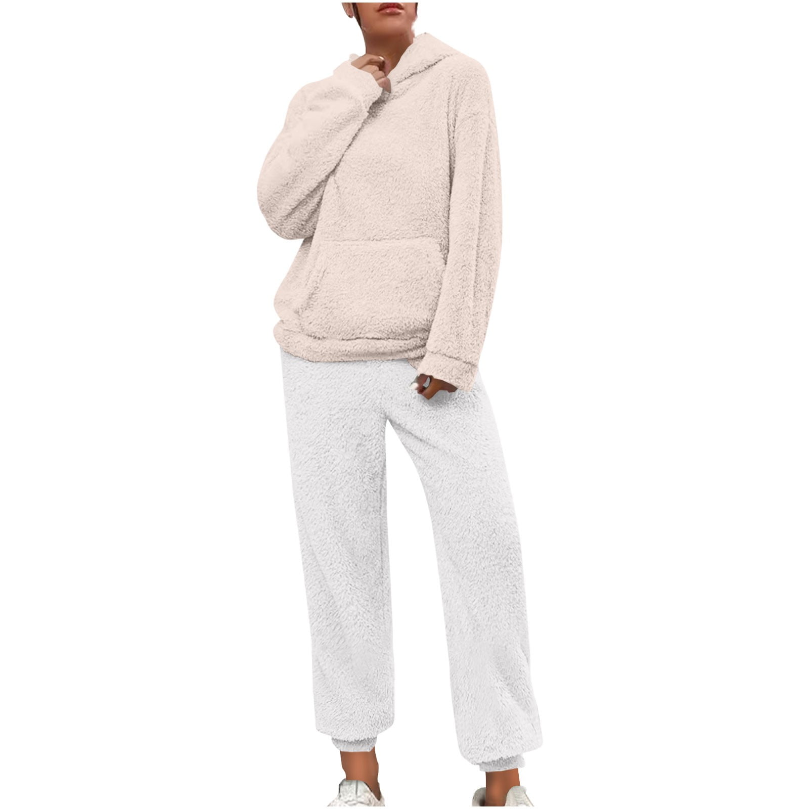 Lovskoo Women's and Men's 2 Piece Pajamas Outfit Fuzzy Fleece Solid ...