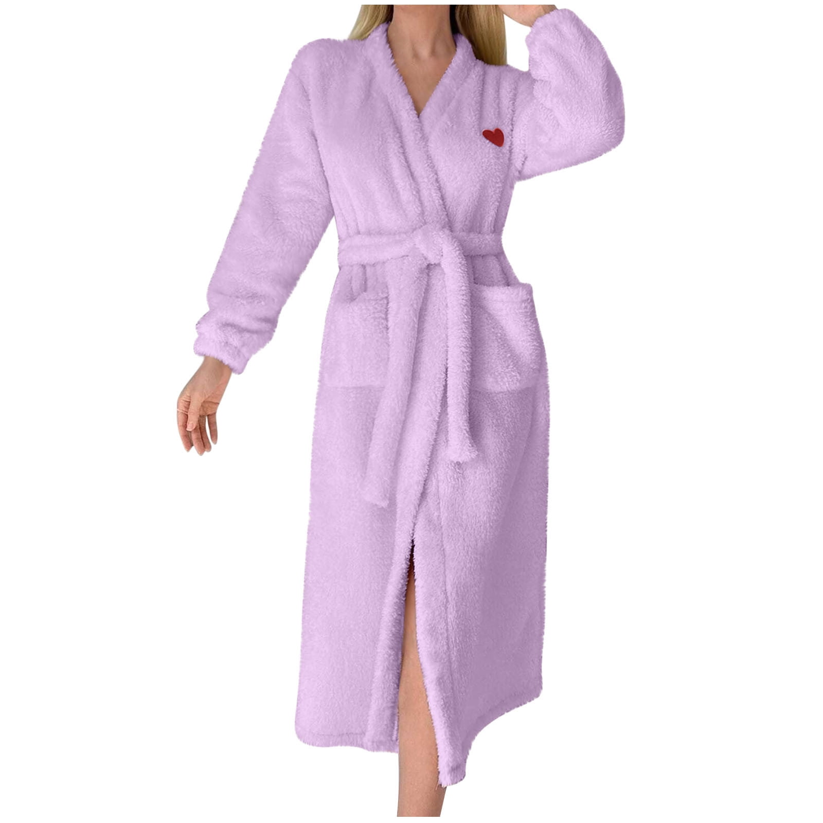 Lovskoo Womens Solid Color Fuzzy Fluffy Robe Soft Warm Fleece Bathrobe ...