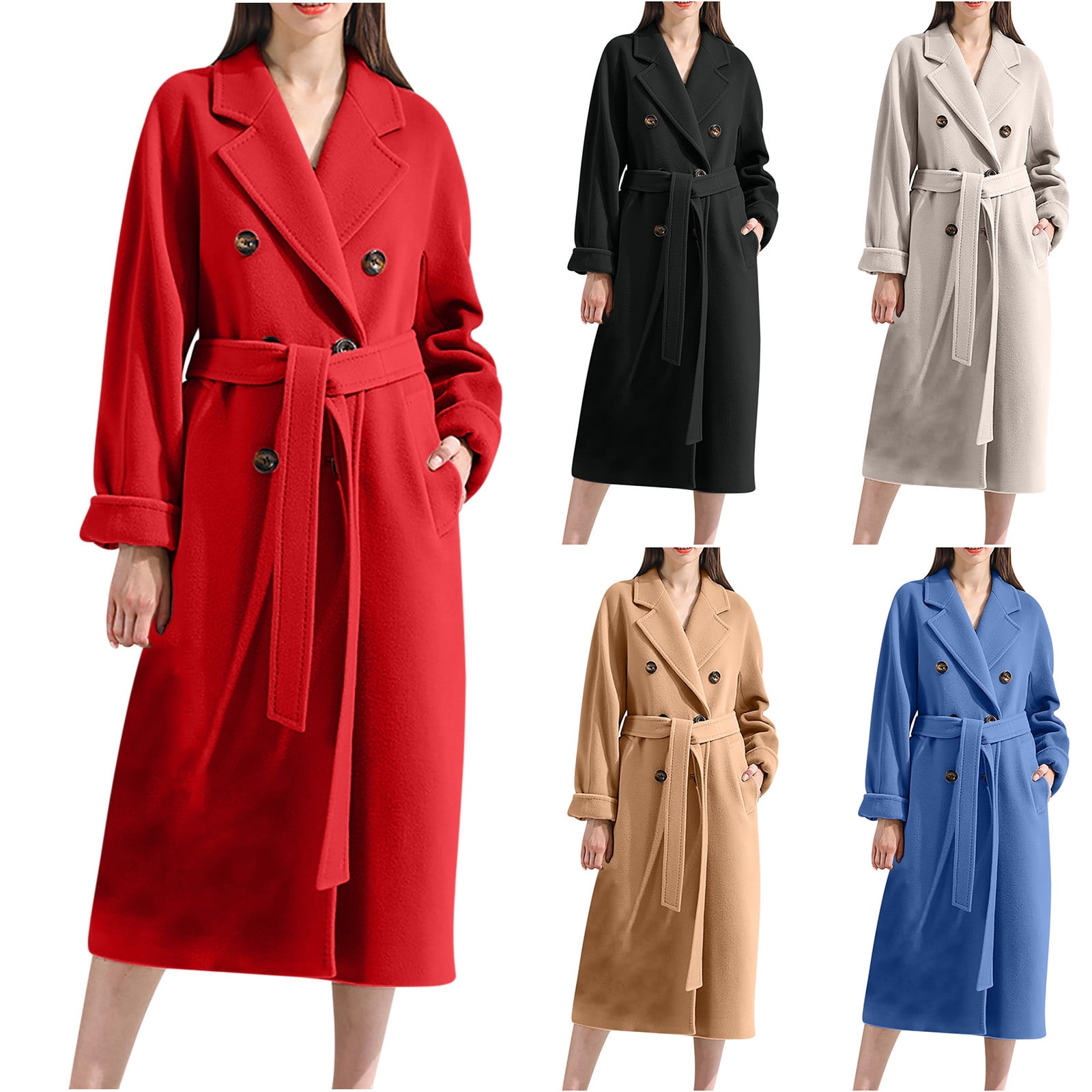 Lovskoo Womens Winter Coats Double Breasted Pea Coat Solid Color Lapel ...