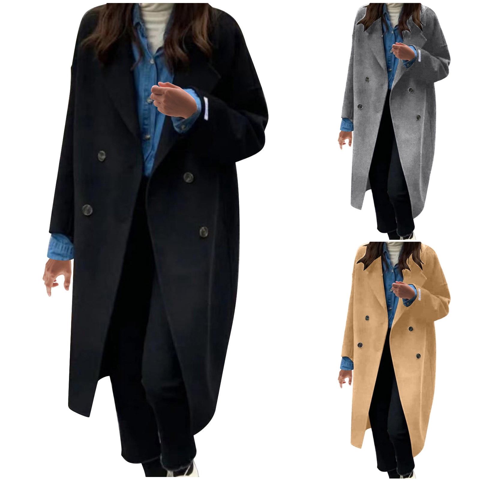 Lovskoo Womens Winter Coats Double Breasted Pea Coat Turn Down Collar ...