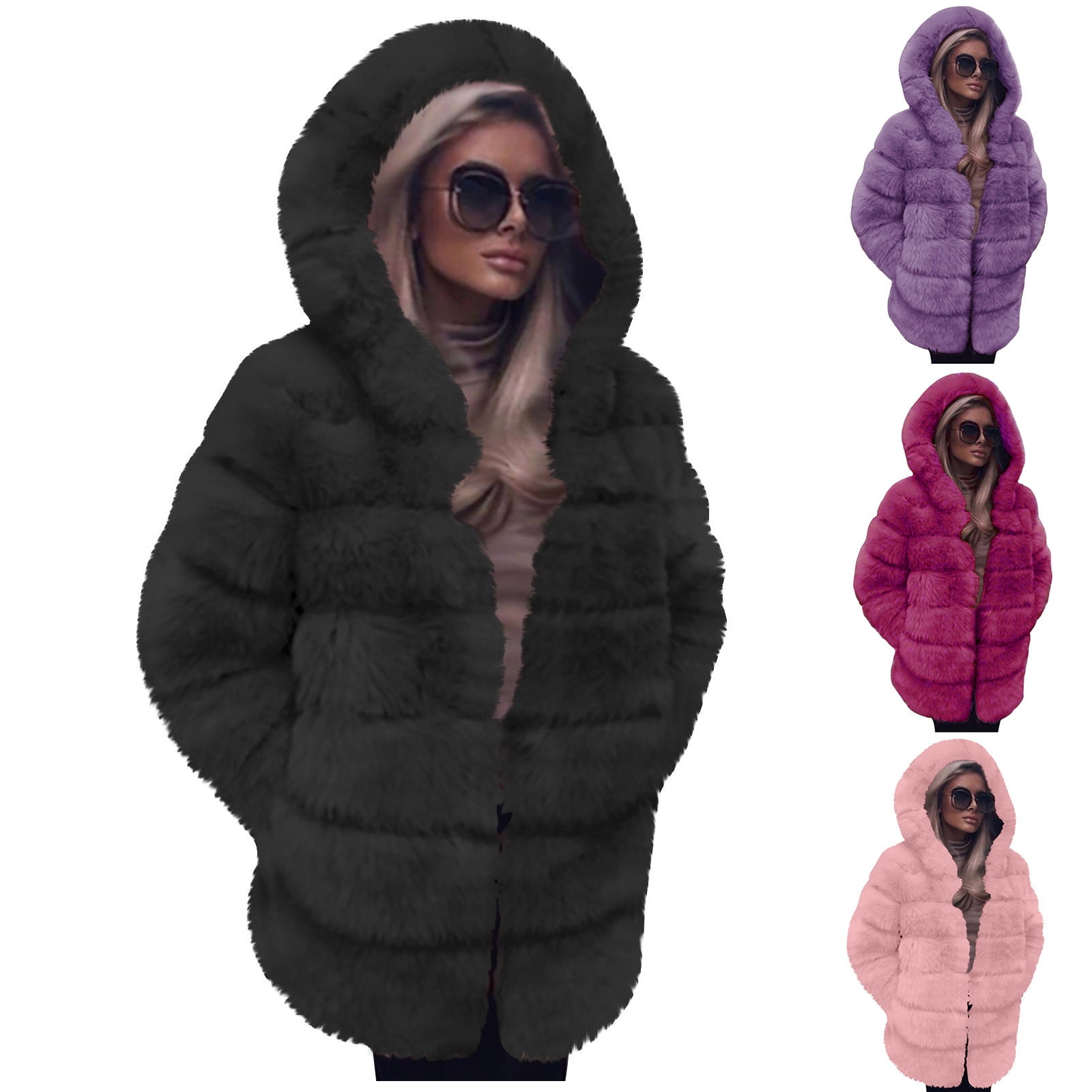 Lovskoo Womens Winter Coats Faux Fur Jacket Thick Warm Open Front ...