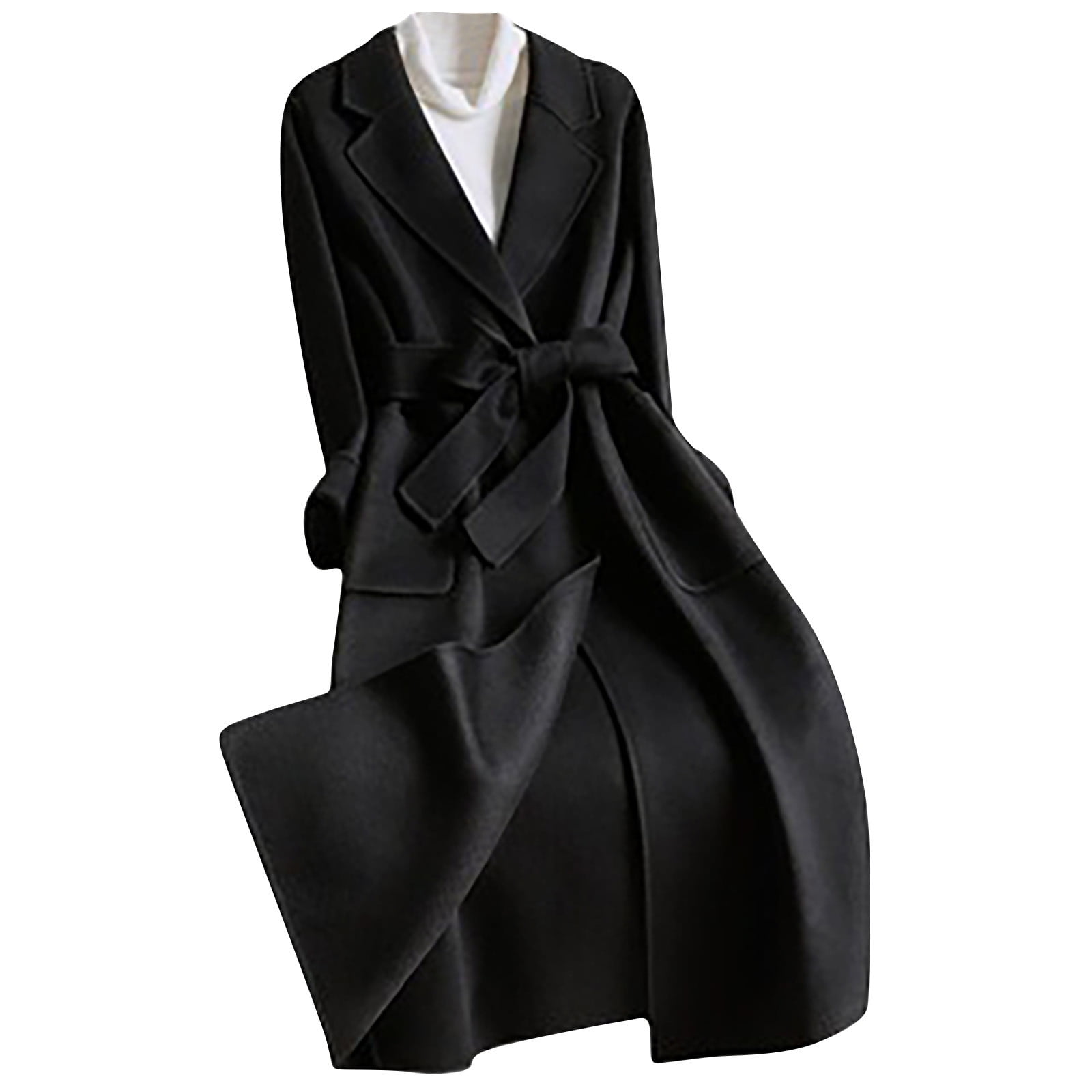 Lovskoo Womens Winter Coats Open Front Wrap Coat Pea Coat Woolen Coat ...