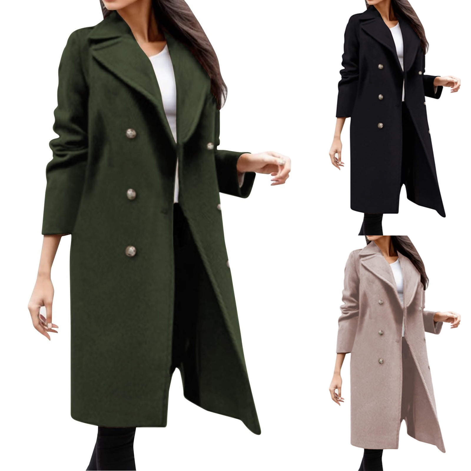 Lovskoo Womens Winter Coats Pea Coat Casual Double Breasted Outwear ...