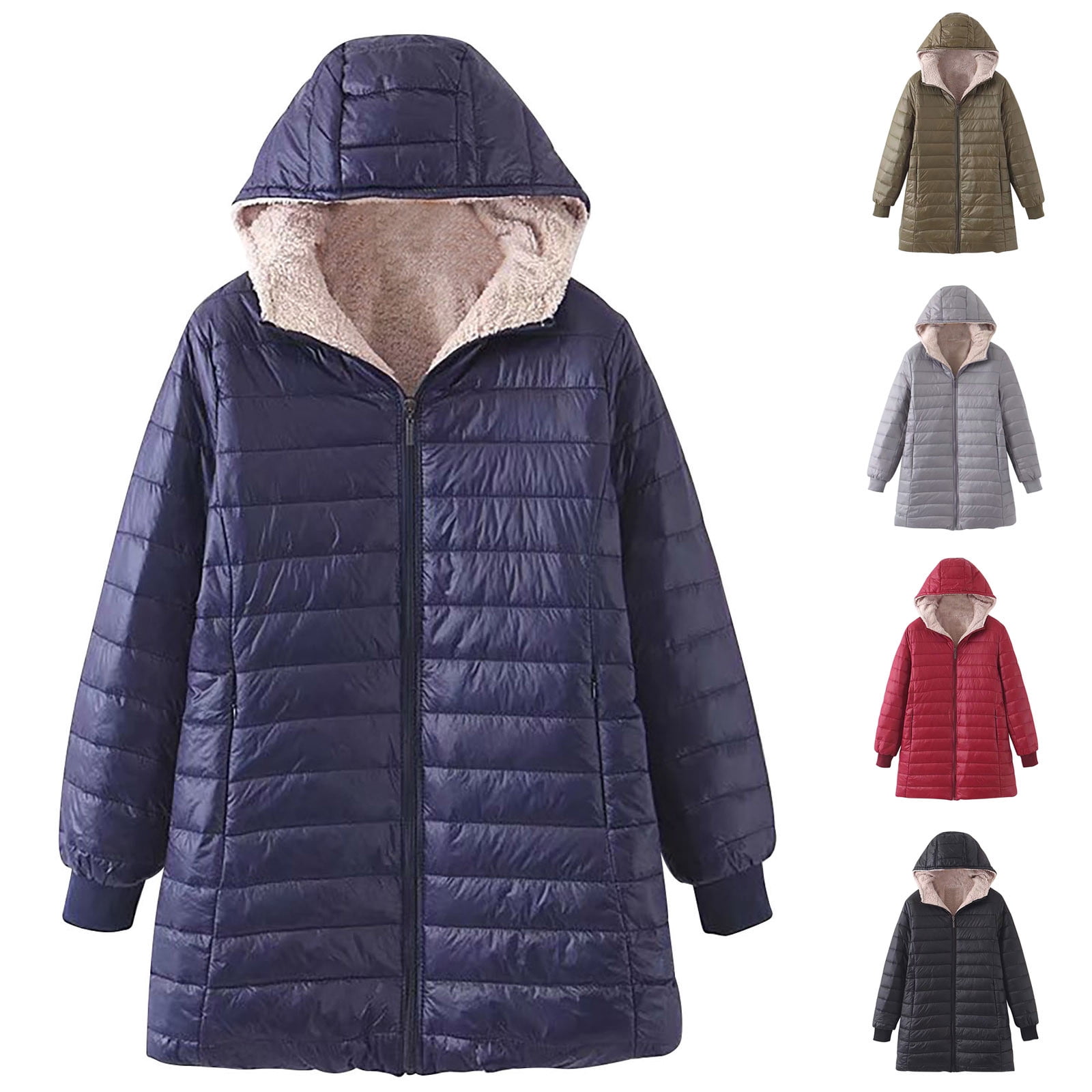 Lovskoo Womens Winter Coats Quilted Jacket Solid Color Shearling Fleece ...