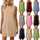 Lovzfmll Casual Solid Tank Mini Dress for Women, Loose Crew Neck ...