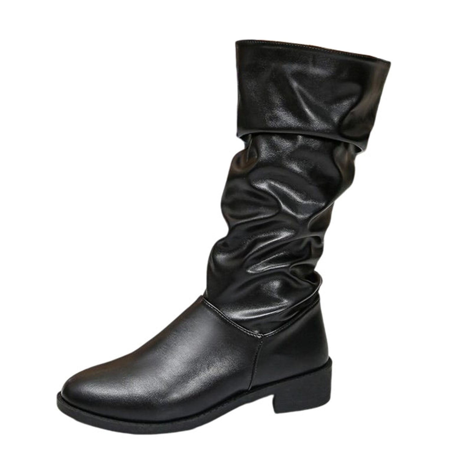 Lovzfmll Knee High Boots Women, Stacked Knee High Riding Wrinkle, Block ...