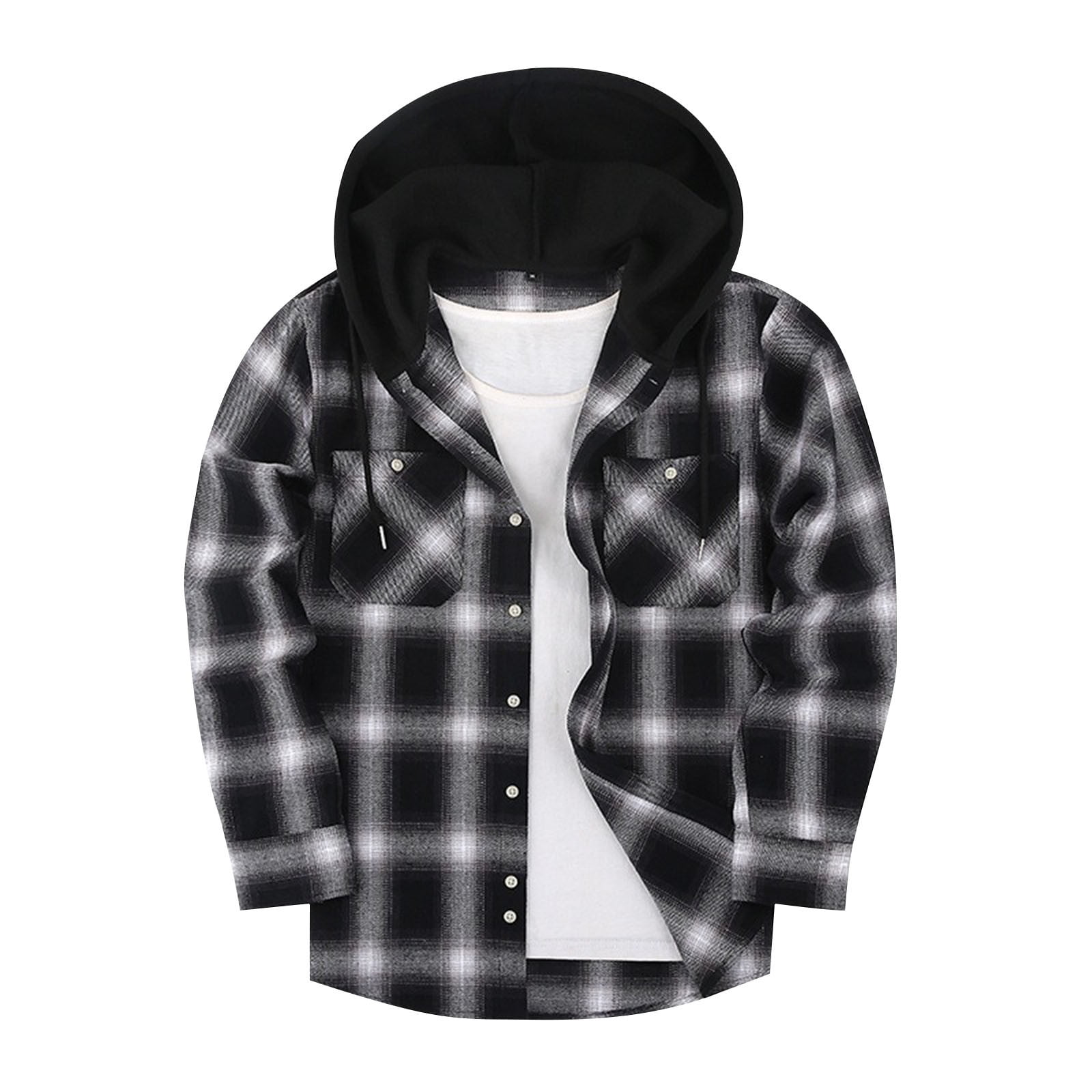 Lovzfmll Men's Hooded Plaid Shirt, Button Front Plaid, Checkered ...