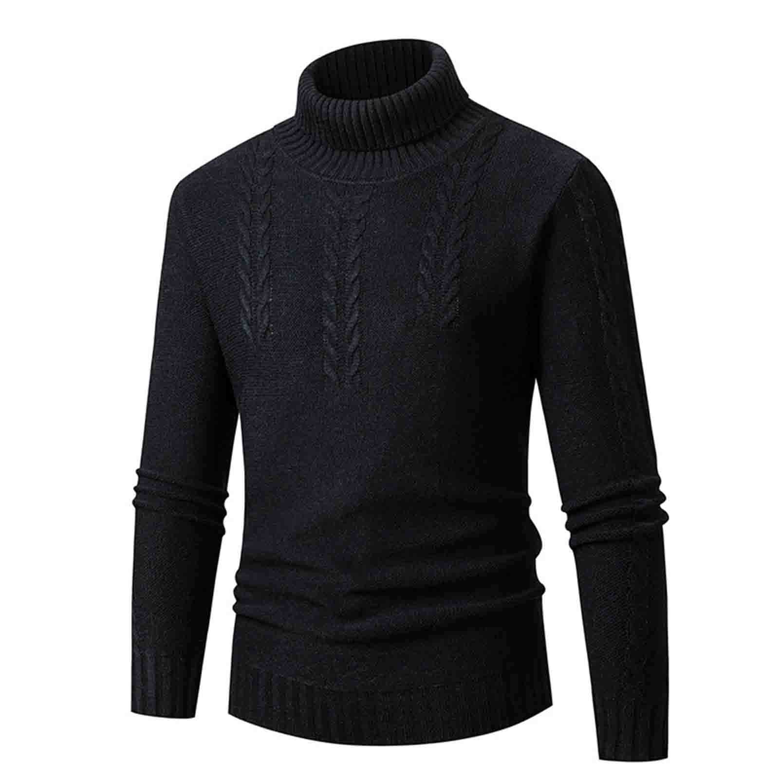 Lovzfmll Mens Sweater Plus Size Pattern High Collar Solid Color ...