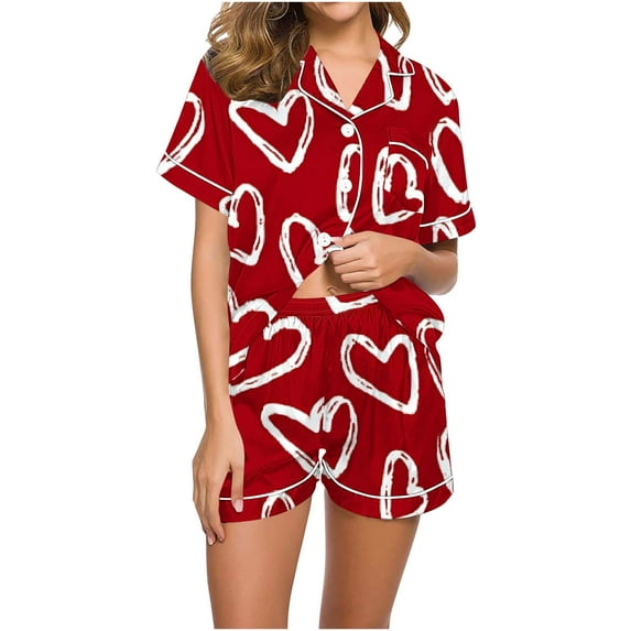Lovzfmll Pajama Set for Women, Valentine's Day Print Short Sleeve Set ...