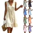 Lovzfmll Relaxed V Neck Sleeveless Ruffle Hem Solid Linen Blend ...