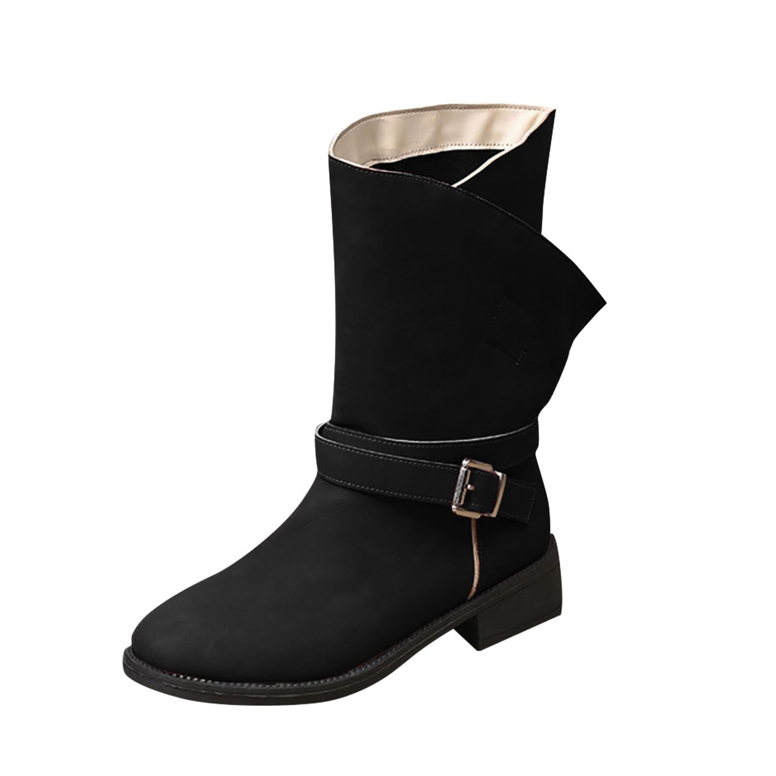 Lovzfmll Wide Calf Boots for Women, Plus Size Cowboy Riding Low Heel ...