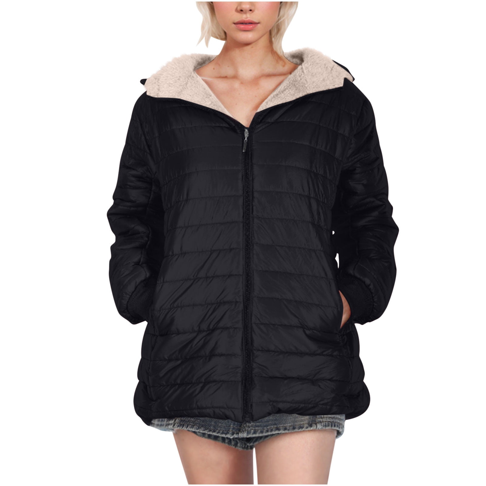 Lovzfmll Winter Coats for Women, Slim Fit Plush Lined Jacket, Zip Up ...