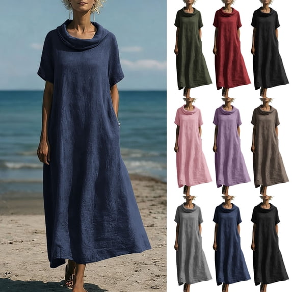Lovzfmll Women's Vacation Shift Maxi Dress, Loose Crew Neck Short ...