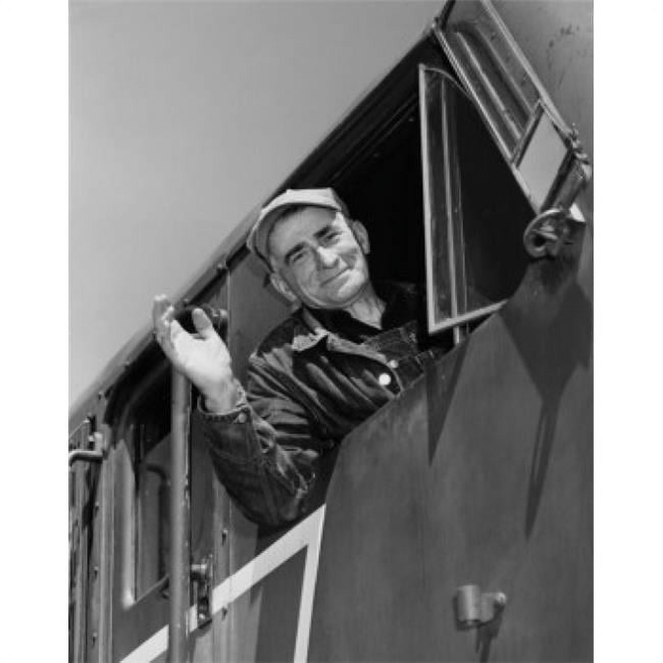 Low Angle View of a Train Conductor Smiling & Waving Poster Print - 18 ...