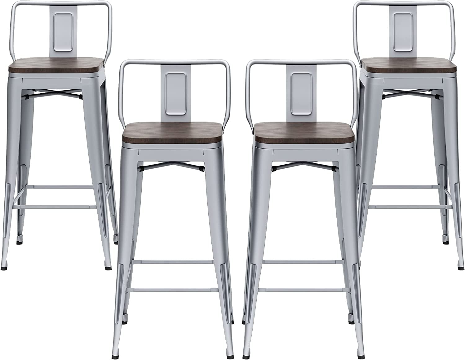 Low Back Metal Counter Stool with Wooden Seat for Home Kitchen ...