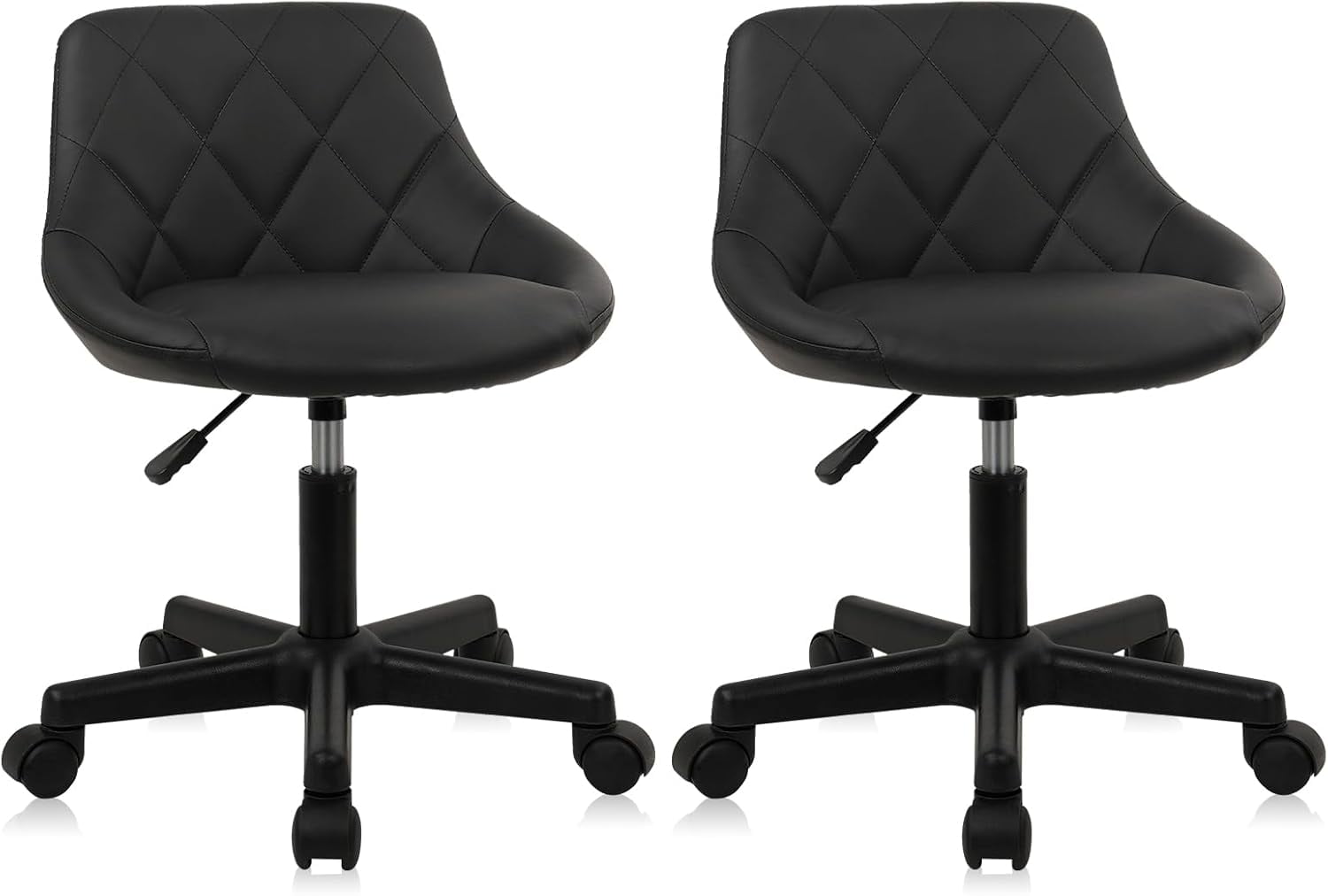 Low Back Rolling Stool PU Leather Vanity Stools, Adjustable Height Ergonomic Swivel Rolling Desk ...