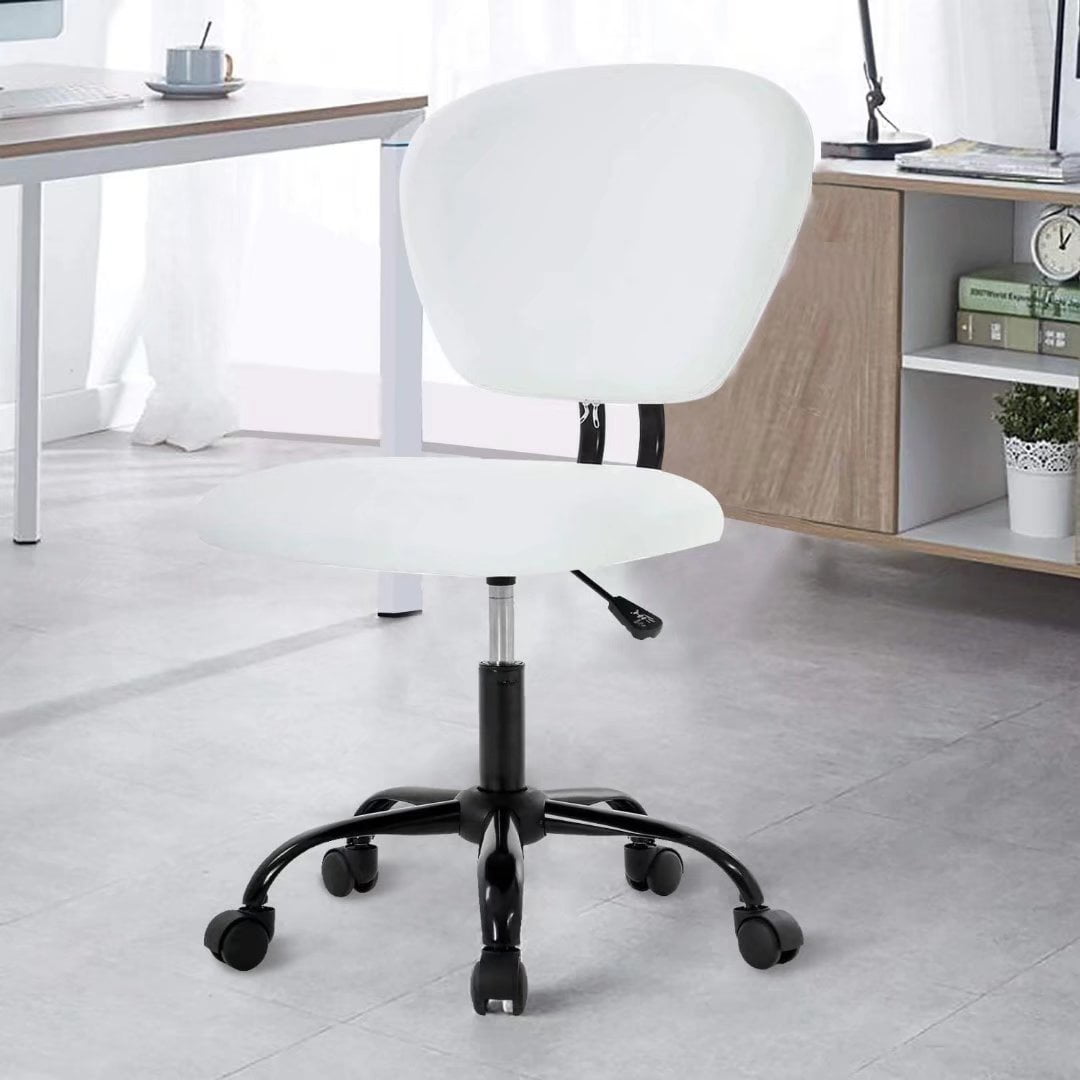 Low Back Simple Office Chair PU Leather Armless Task Chairs with Wheels ...