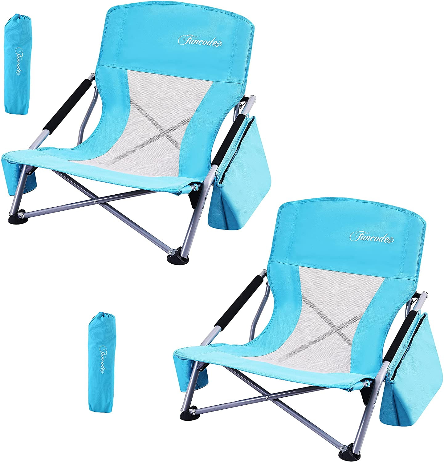 Low Beach Camping Folding Chair with Cooler Bag, Heavy Duty Portable ...