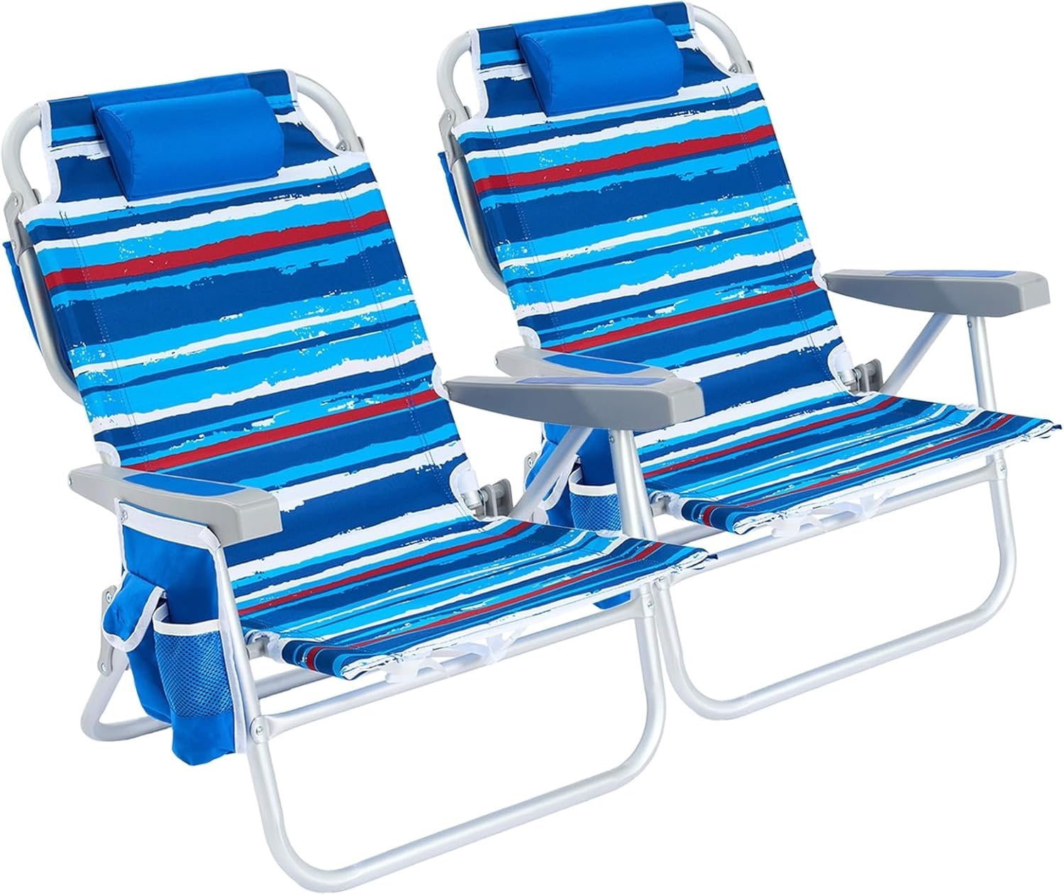 Low Beach Chair 2 Pack, 5-Position Lay Flat Reclining, Backpack ...