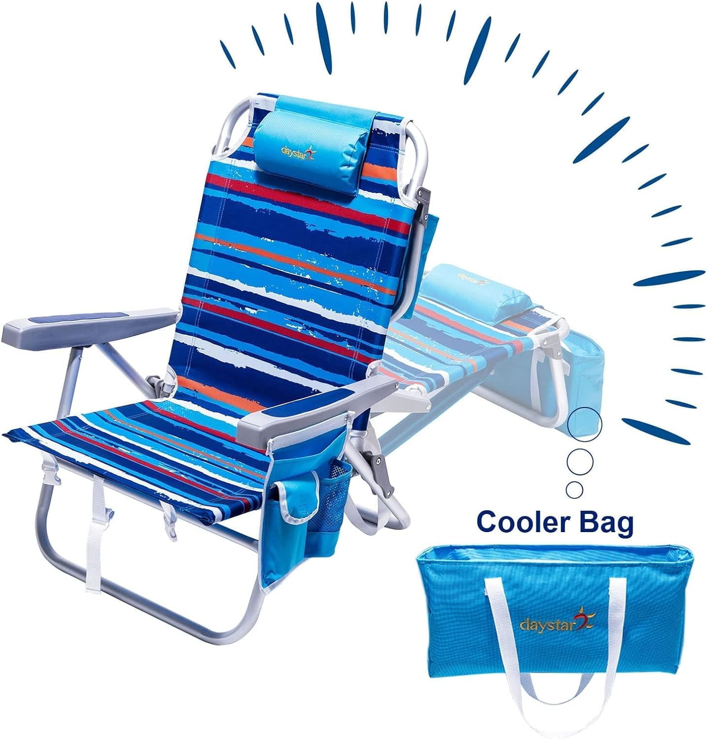 Low Beach Chair 5 Position Lay Flat, Portable Folding Backpack Beach ...