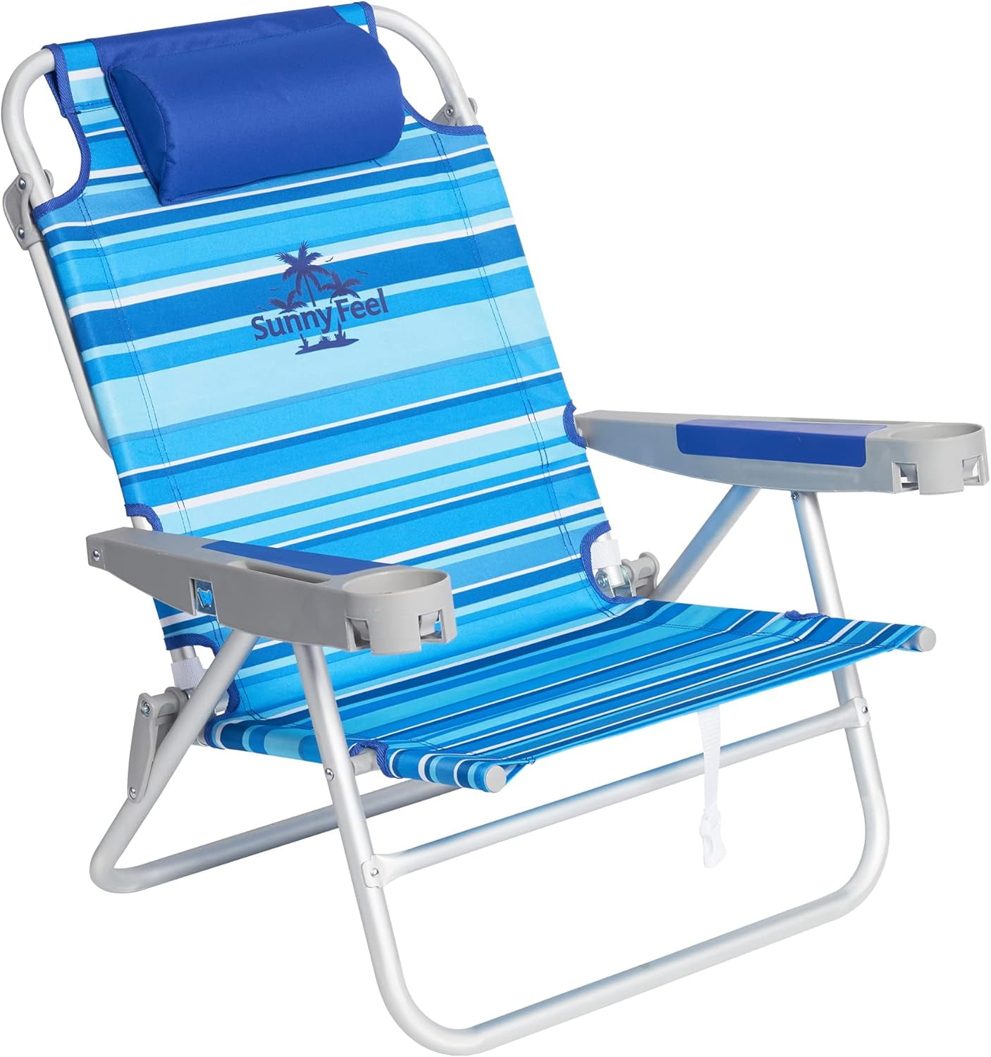 Low Beach Chair 5 Position Lay Flat, Portable Folding Backpack Beach ...