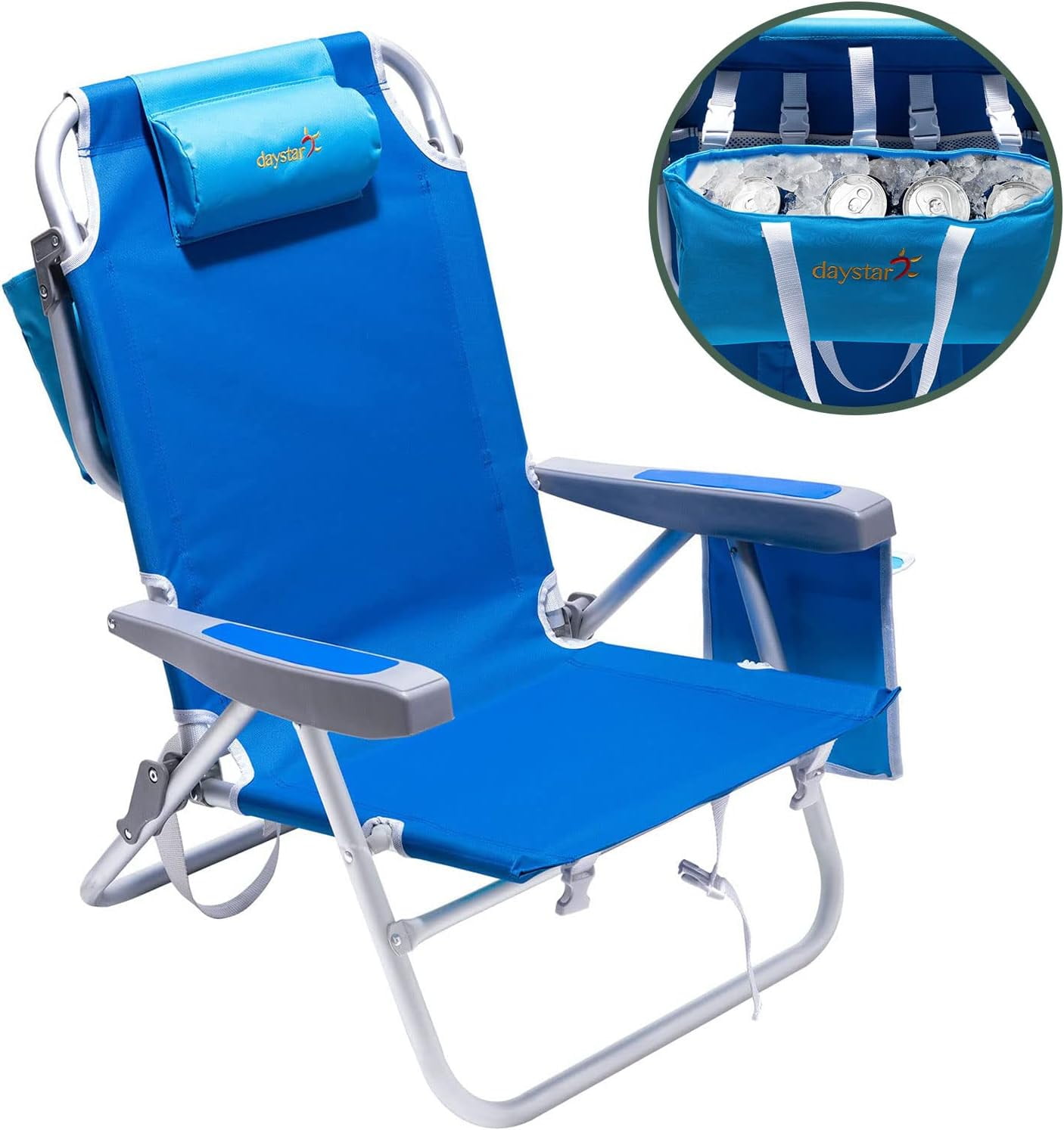 Low Beach Chair 5 Position Lay Flat, Portable Folding Backpack Beach ...