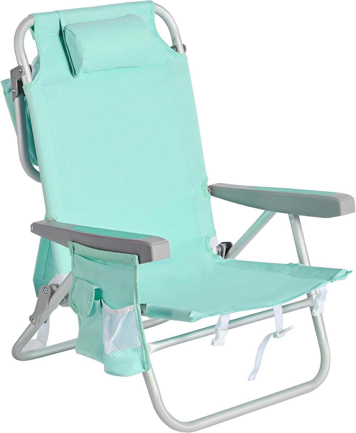 Low Beach Chairs for Adults 5 Position Lay Flat, Portable Folding ...