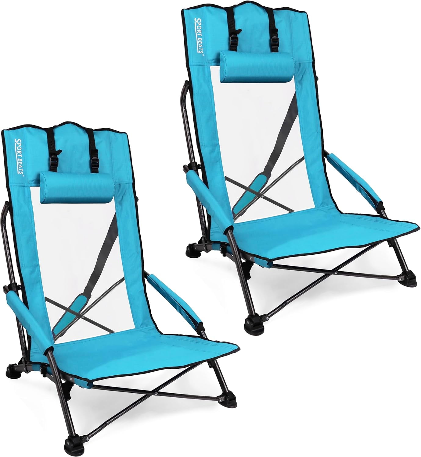 Low Beach Chairs Set of 2 Folding Beach Chairs High Back Support with ...
