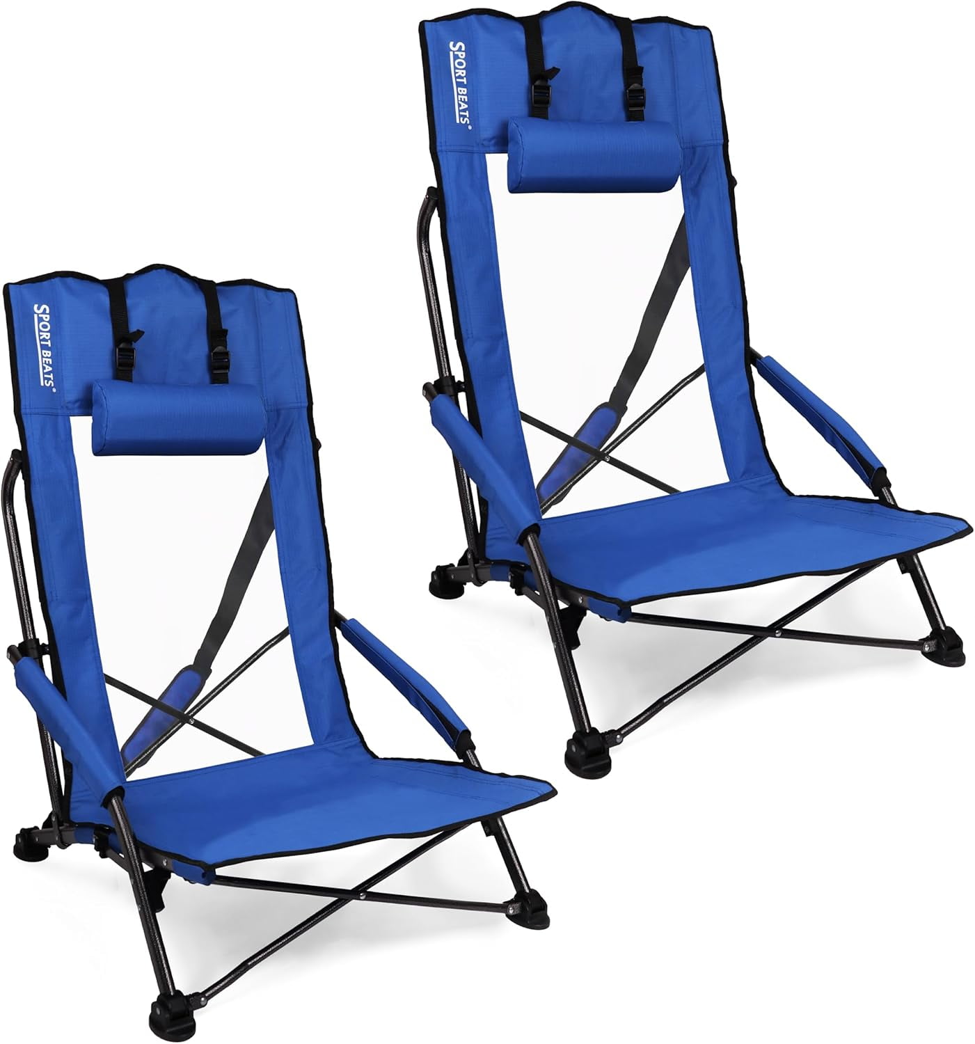Low Beach Chairs Set of 2 Folding Beach Chairs High Back Support with ...