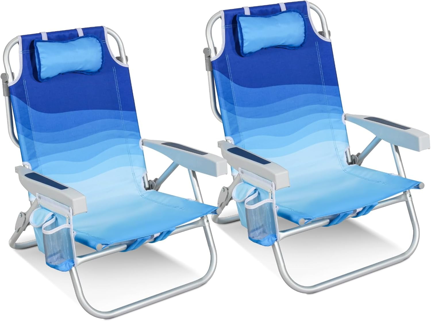 Low Beach Chairs for Adults – 5-Position Lay-Flat Backpack Chair with ...