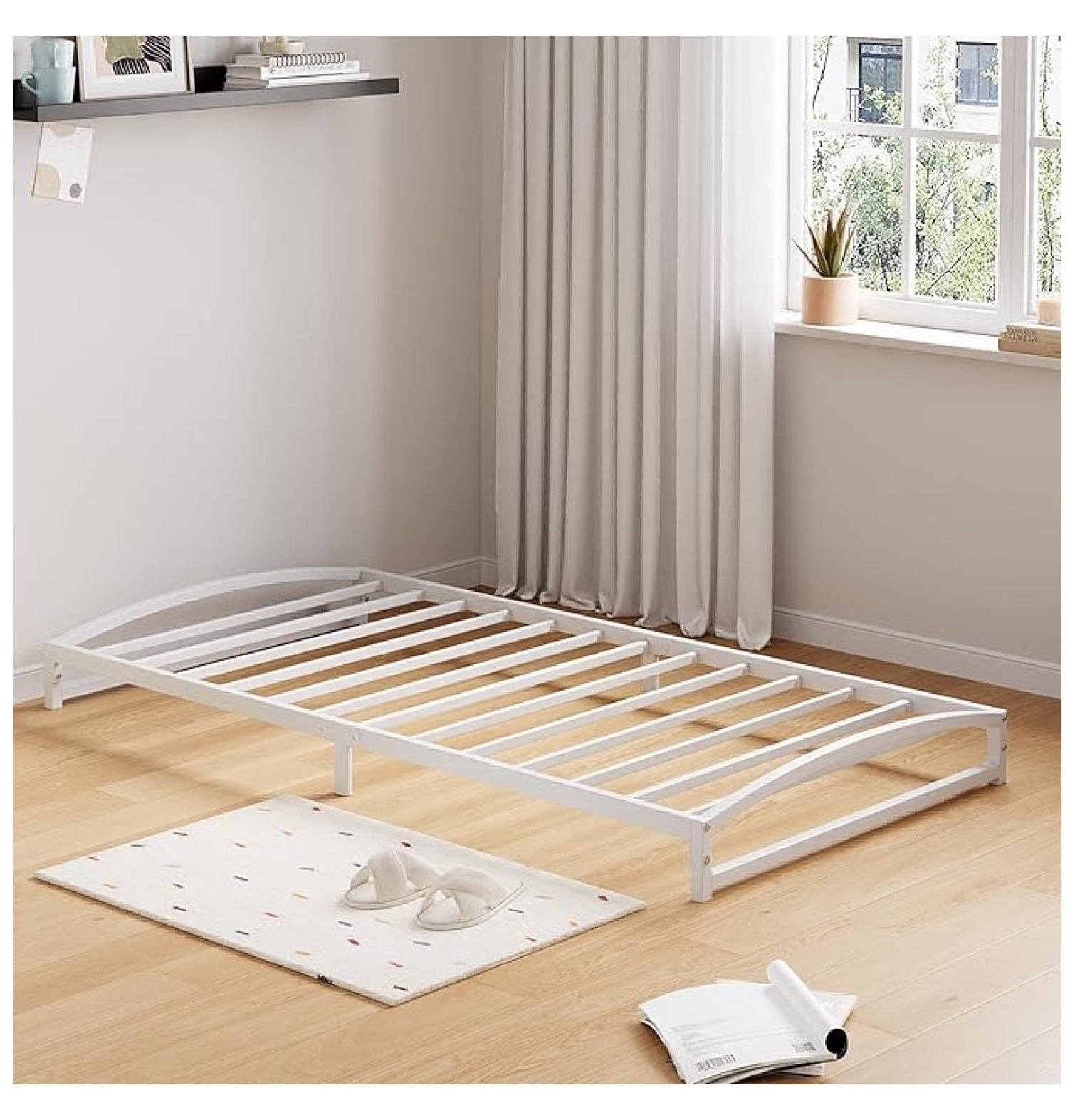 Low Bed Frame, 6 in Twin Size Metal Platform Bed Frame with Arch Design ...