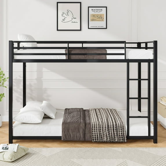 Low Bunk Bed, Twin Over Twin Low Bunk Bed - Sturdy Steel Frame with ...
