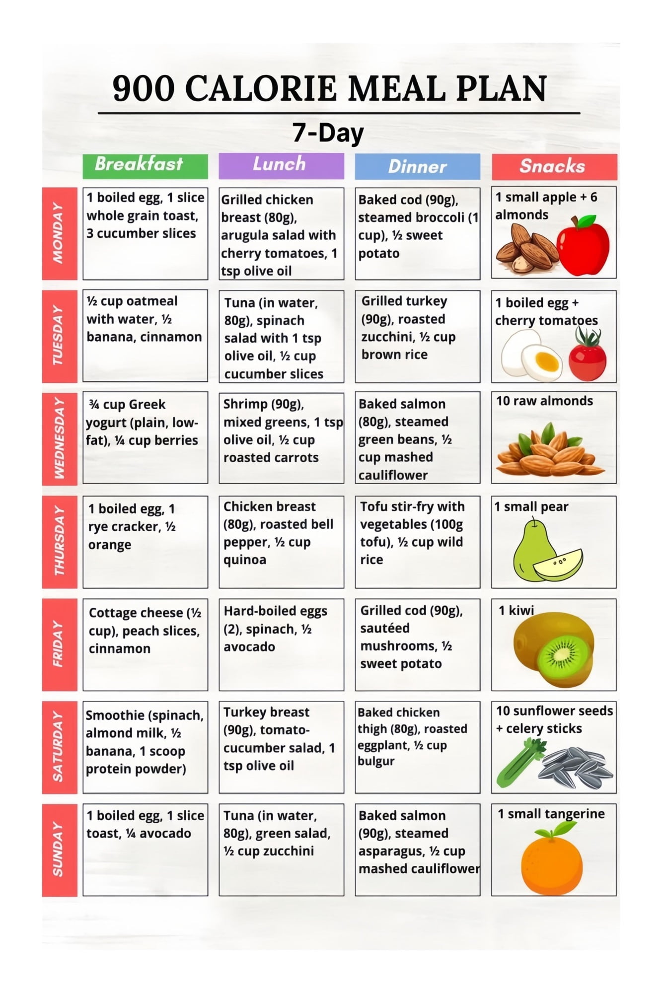 Low Calorie Diet Plan 900 Calories 7 Day Printable Menu and Grocery ...